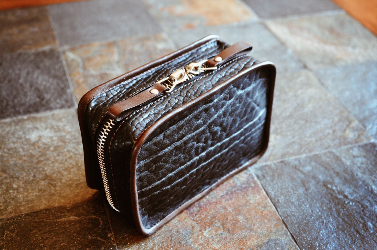 Tech Kit - Handmade Buffalo Leather Carryall Tech Kit - Onyx / Walnut ...